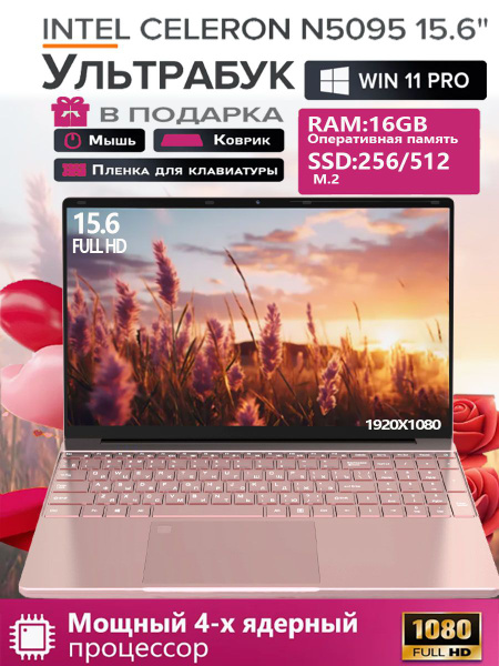 Ноутбук Ноутбук игровой Intel Celeron N5095A 16 ГБ 16 ГБ, светло ...