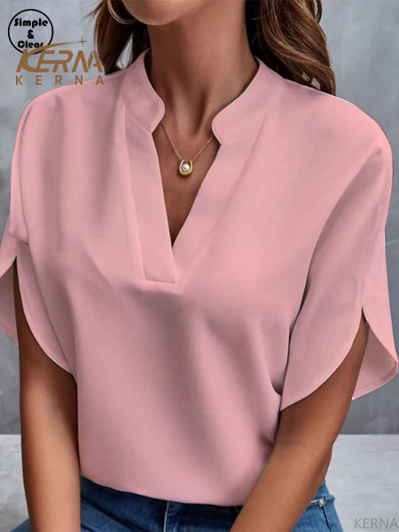 Блузка Женский KERNA розовый Полиэфирное волокно Складки Короткий Однотонный, размер 52, 54 А ...