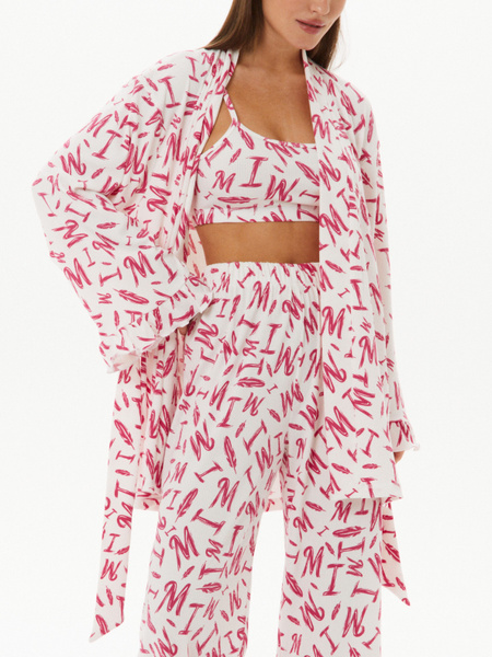 Пижама Женский Mimi Pajamas с топом Лапша, размер 52, 54 Птицы белый ...