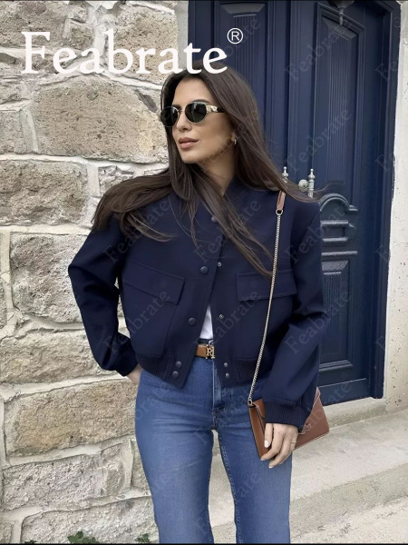 Куртка Женский Feabrate Карманы суровый темно-синий Полиэфирное волокно, размер 42 Длинный На ...