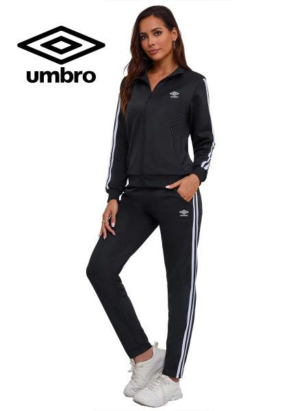Костюм спортивный Женский UMBRO Повседневный брючный черный нюд, размер 42, 44 Хлопок Однотонный ...