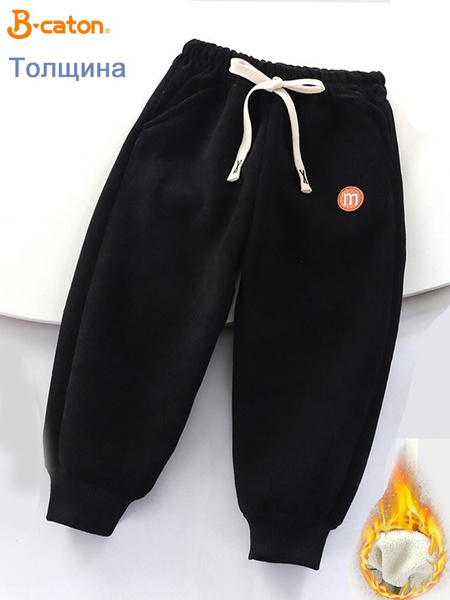 Брюки утепленные Девочки, Мальчики BCATON глубокий черный Политекс Домашний, размер 100 Пояс ...