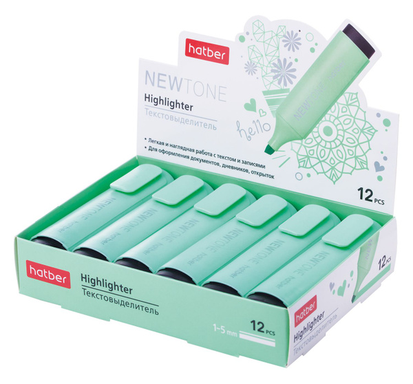 Текстовыделитель Hatber NEWtone PASTEL Мятный 12шт. в картонной Дисплей-витрине купить на OZON ...