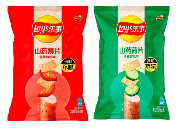 Lay's /Чипсы из ямса Yam со вкусом Оурца и со вкусом Жаренных куриных крылышек, 80г/2шт, Китай ...