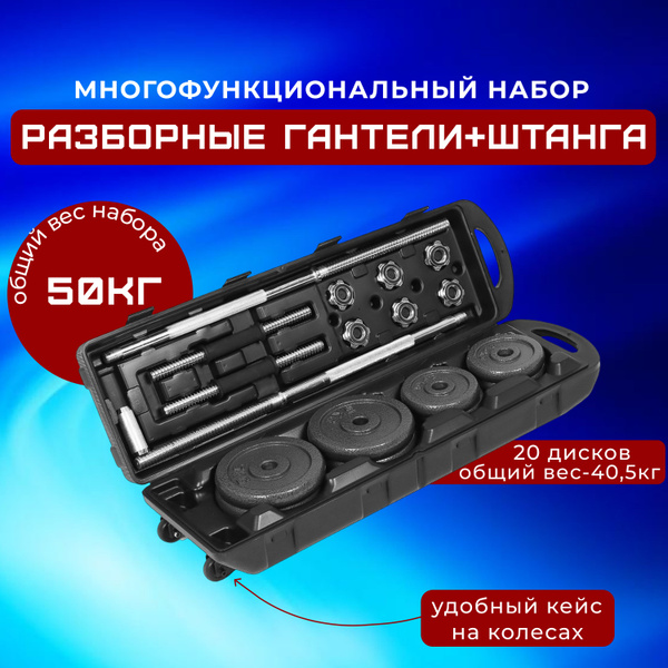 Гантели разборные и штанга в кейсе набор ONLYTOP для спорта 50 кг ...