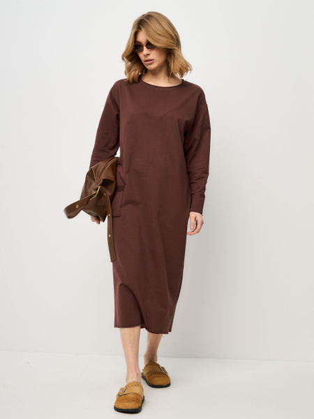 Платье Женский Ailuj коричневый прямое Офисный/школьный Длинный Футер ...