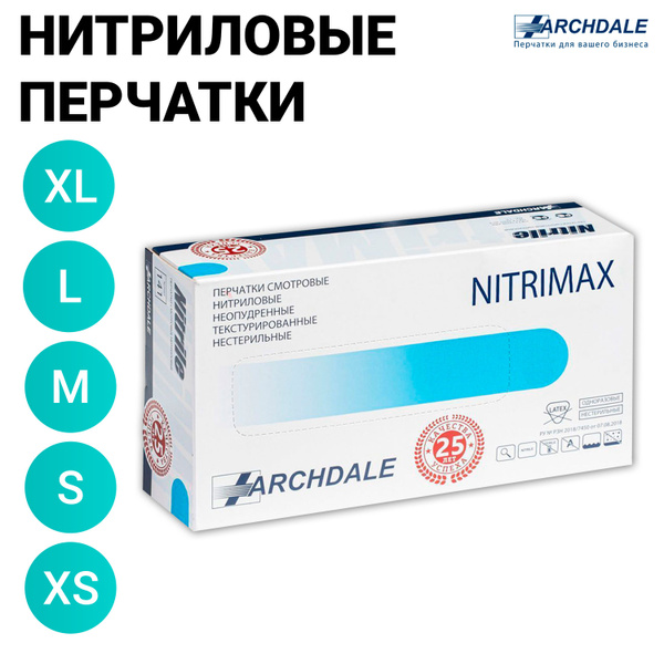 NitriMax Перчатки медицинские, 100, XS, Нитрил, синий, голубой - купить ...