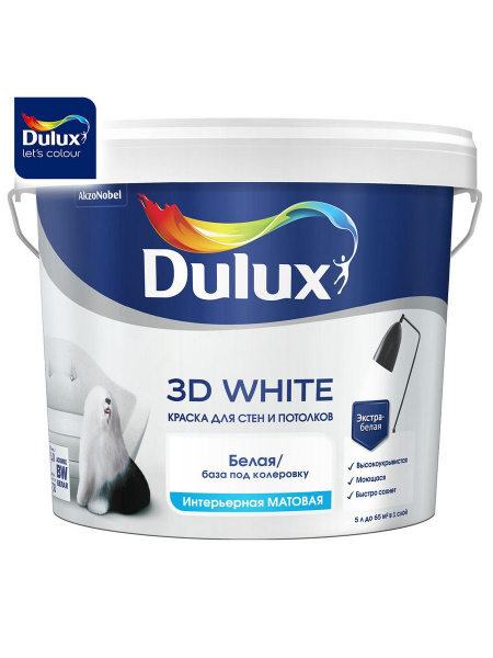 DULUX Краска Гладкая, Моющаяся, до 50°, Водно-дисперсионная, Матовое ...