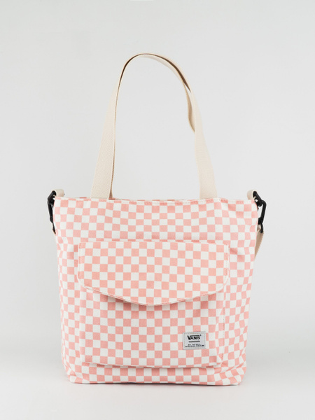 Сумка женская клетчатая розовая через плечо Vans Tote с карманом ...