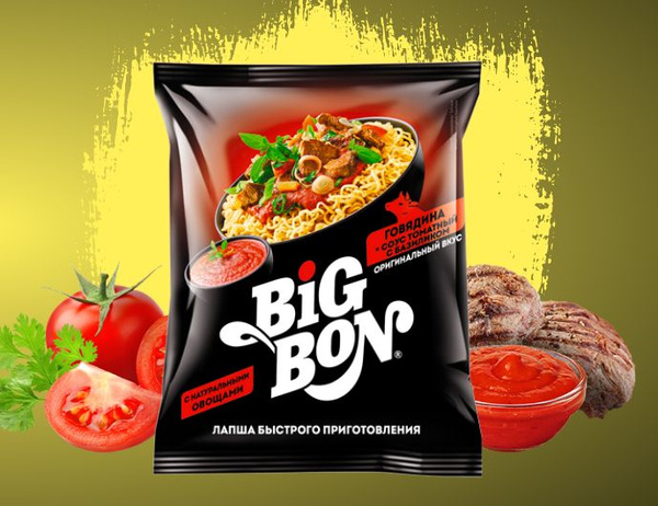 Лапша быстрого приготовления BIG BON говяжья + соус томатный с ...