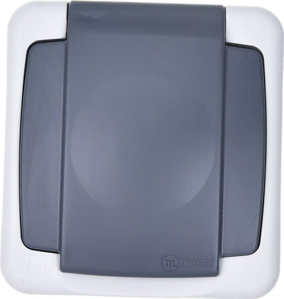 Розетка силовая штепсельная Makel / Макел Plus ОП 16А 250В IP55 серая, с заземляющим контактом и ...