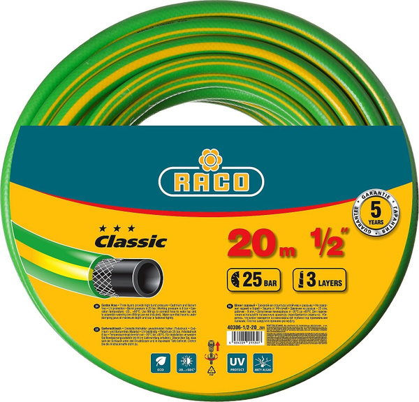 Шланг поливочный RACO RACO CLASSIC, 1/2″, 20 м, 25 атм, трёхслойный ...