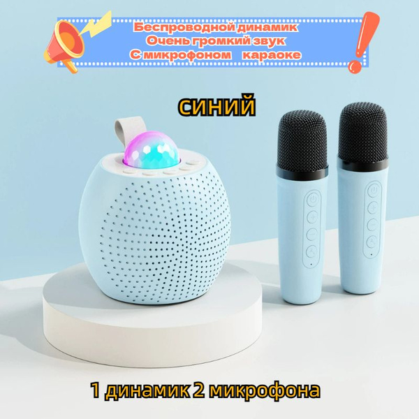 Портативная КАРАОКЕ система, колонка с двумя микрофонами,синий купить ...