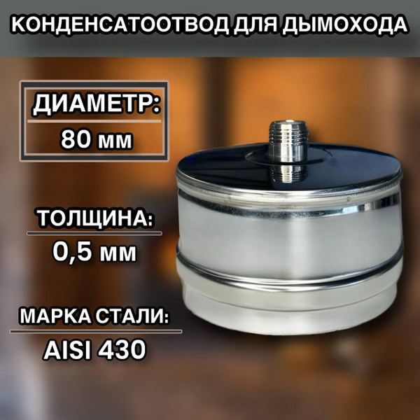 Заглушка с конденсатоотводом для дымохода Моно D80 по конденсату (мама ...