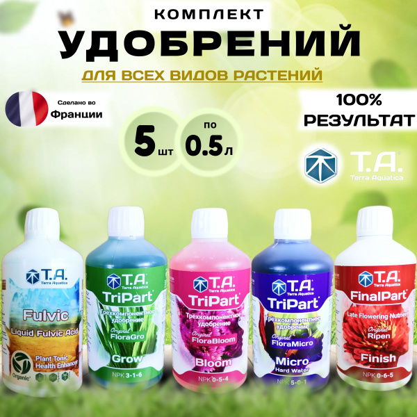 Комплект минеральных удобрений Terra Aquatica TriPart 5шт. по 0,5л.(Grow+Bloom+Micro HW+Final ...