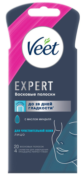 Полоски восковые Veet Expert для лица для чувствительной кожи 20шт, 13г ...