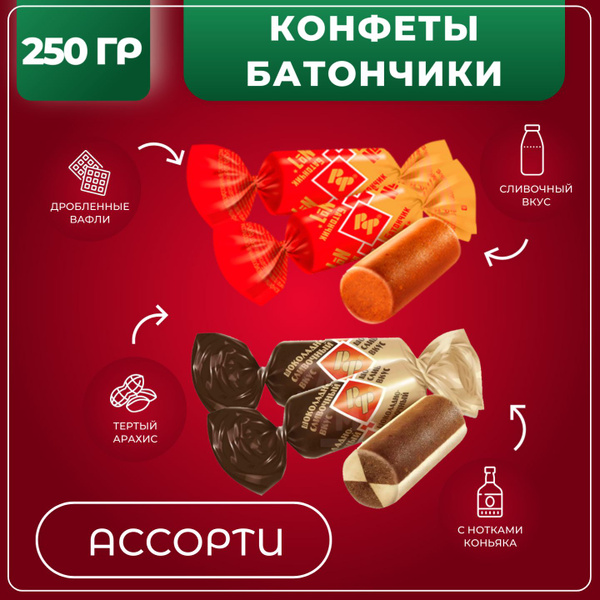 Конфеты Батончики ассорти Рот Фронт 250 гр купить с доставкой по