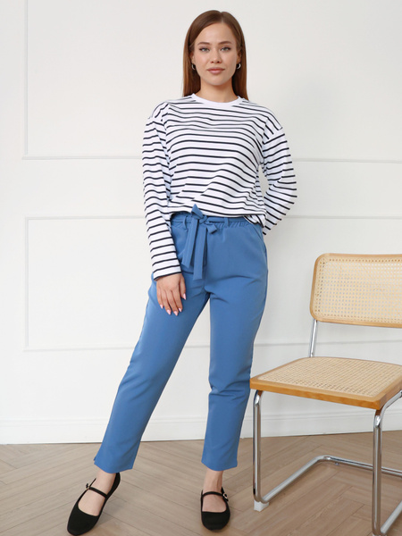 Брюки Женский SLN каррот, зауженные голландский синий Хлопок, Лайкра Повседневный, размер 44 Без ...