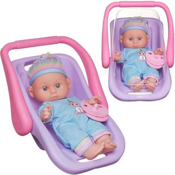 Пупс Junfa 23см с соской в переноске в голубом комбинезоне и полосатой шапочке - купить с ...