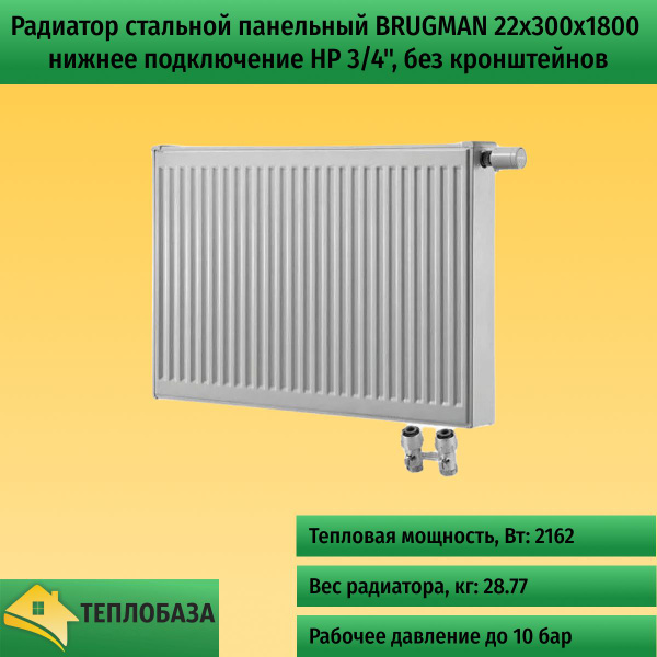 Панельный радиатор BRUGMAN Радиатор стальной панельный 22x300x1800 ...