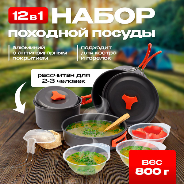Набор посуды туристической для похода и пикника с кастрюлей купить на ...