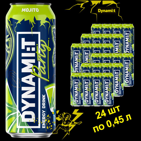 Энергетик Динамит Мохито PARTY МOJITO в баночках по 0,45 л, 24 шт ...