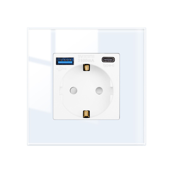 Розетка с USB (Type A + Type C) , с заземлением, 5B 3100 mА, 1 поста ...