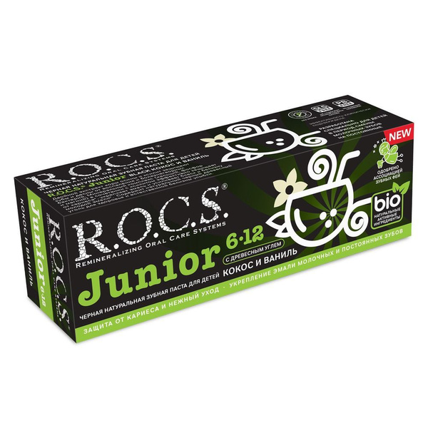 ROCS Зубная паста Junior Black Editionот 6 до 12 лет Кокос и Ваниль 74г ...
