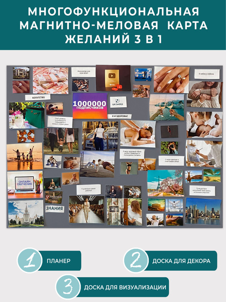 Магнитная доска желаний 3 в 1 UNIWALL, размер 45х60 - купить Карта ...