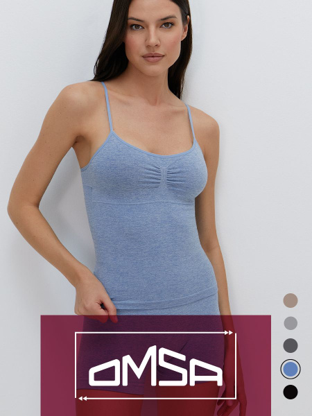Топ Женский Omsa джинсовый меланж, размер 44, 46 Без рукавов Повседневный Китай облегающий Без ...
