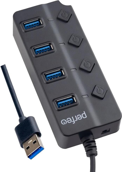 Разветвитель / USB-HUB PERFEO 4 порта USB 3.0/ USB Type-A, 30 см, с выключателем, черный (PF ...