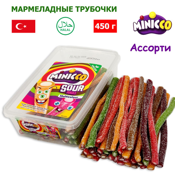 Жевательный мармелад Minicco палочки в посыпке ассорти , контейнер ...