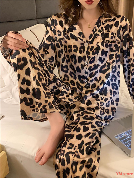 Пижама Женский MOOCIE Полиэстер, Хлопок, размер 44, 42 Камуфляж, Абстракция леопардовый Длинный ...