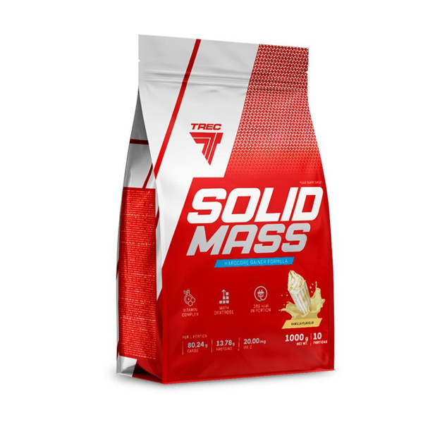 Гейнер для набора массы, Trec Nutrition Solid Mass, 1 кг, вкус: ваниль ...