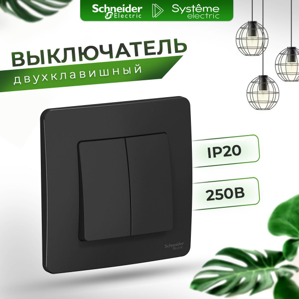 Выключатель двухклавишный черный с рамкой Schneider Electric Blanca ...