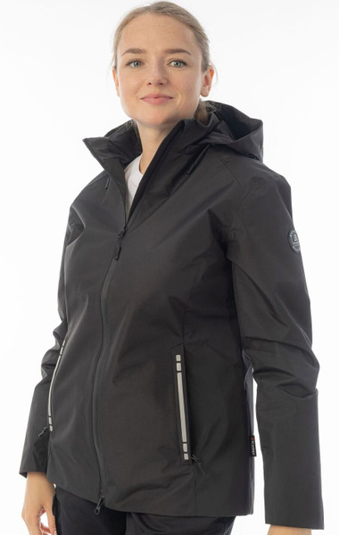 Парка Женский BRODEKS Капюшон, Карманы черный Полиэстер с ПУ пропиткой, размер 58, 56 Длинный ...