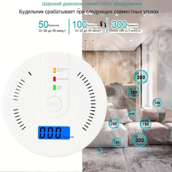 Датчик угарного газа и дыма, задымления для дома, пожарный извещатель ...