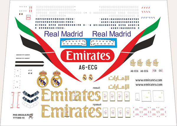 Декаль на модель "ЗВЕЗДА" 1/144 PAS-DECALS Boeing 777-300 Emirates Real ...