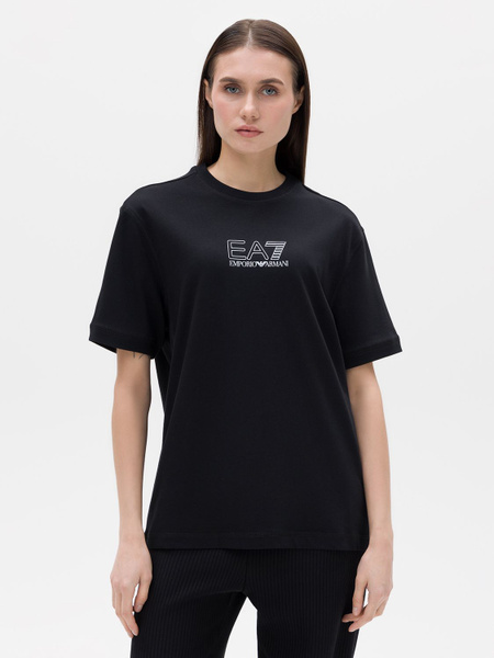 Футболка Женский, Мужской EA7 черный, размер 52, 54 Хлопок Повседневный Турция купить c ...