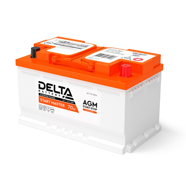 Аккумулятор стартерный DELTA Start Master AGM 1270 12V 70Ah (12В 70Ач) 990А (278x175x190) L3 ...