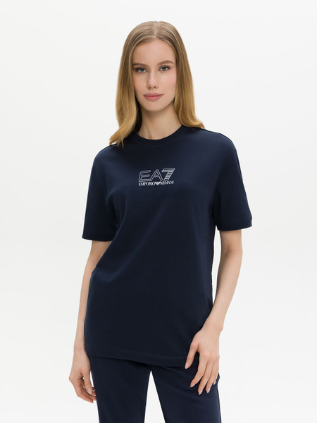 Футболка Женский, Мужской EA7 темно-синий, размер 54, 56 Хлопок Повседневный Турция купить c ...