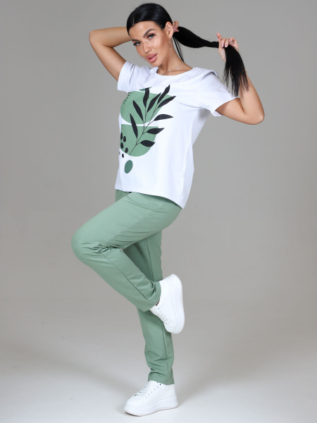 Комплект одежды Женский MIROLINE Домашний двойка зеленая оливка, белый, размер 62 Футер ...