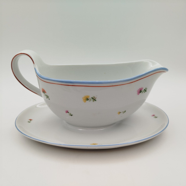 Соусник винтажный с нежным цветочным декором, фарфор, деколь, обводка, Kahla, Германия, 1937 ...