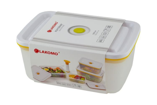 Контейнер для еды вакуумный. Lakomo . Пластик 1200 мл. 19х13х7см арт ...