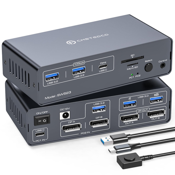 USB 3.2 USB C Displayport KVM Переключатель 4K 120Hz 1 Ноутбук Destop 2 ...