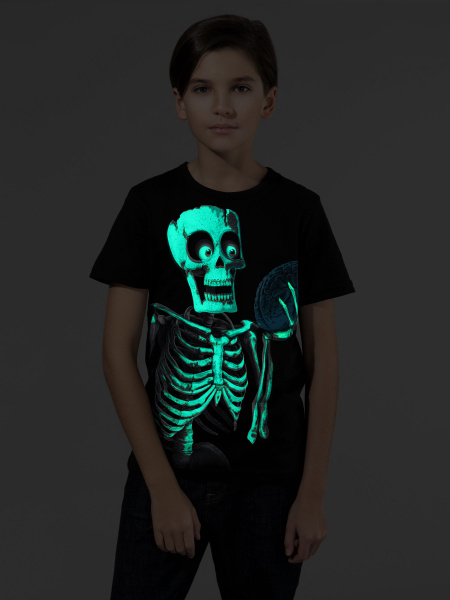 Футболка Мальчики KyKy wear черный Короткий, размер 134, 140 Хлопок Черепа прямой Повседневный ...