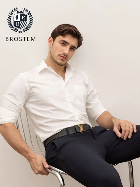 Рубашка Мужской Brostem слоновая кость Длинный Хлопок, Модал Однотонный, размер 52 Пуговицы ...