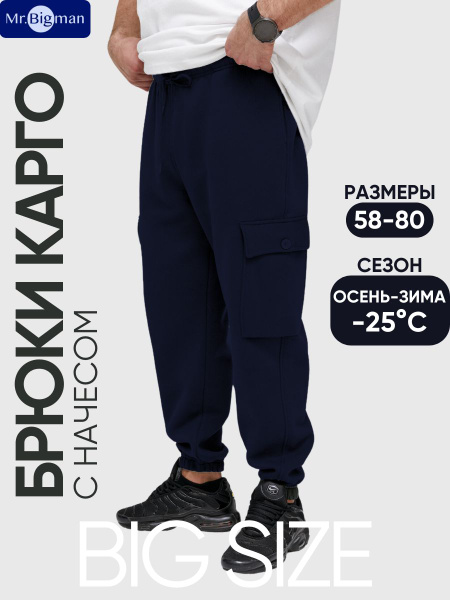 Брюки Мужской MR. BIGMAN джоггеры темно-синий Хлопок, Полиэстер Офисный/школьный, размер 74 ...