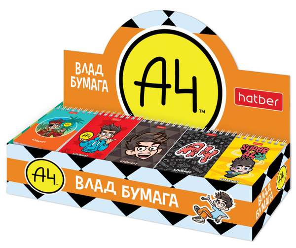 Набор блокнотов Hatber 52 дизайна 40 листов, формата А7, в клетку, на гребне, комплект -Влад А4 ...