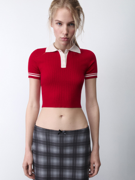 Топ Женский Befree красный, размер 40 Трикотаж Повседневный Китай Однотонный, рост 170 купить c ...